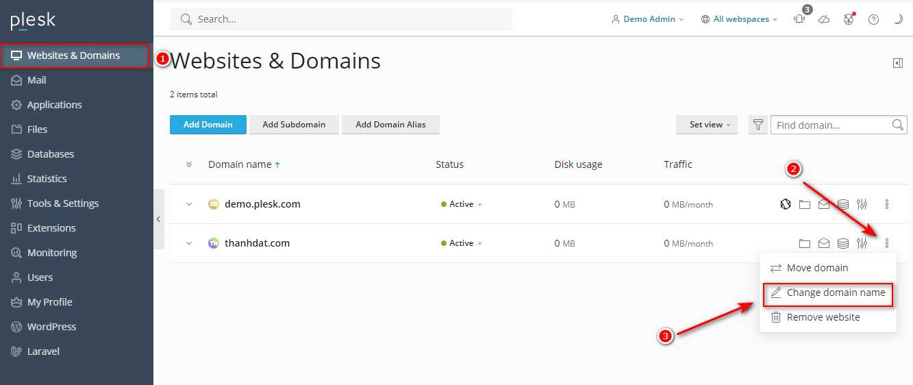 Hướng dẫn thay đổi tên miền trên Plesk - Isaac Hiroman
