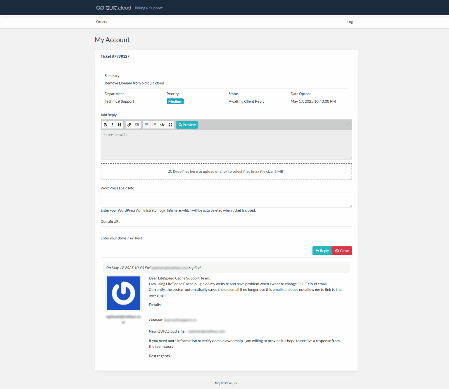 Thay đổi email quản lý tên miền trên Quic.Cloud - Isaac Hiroman
